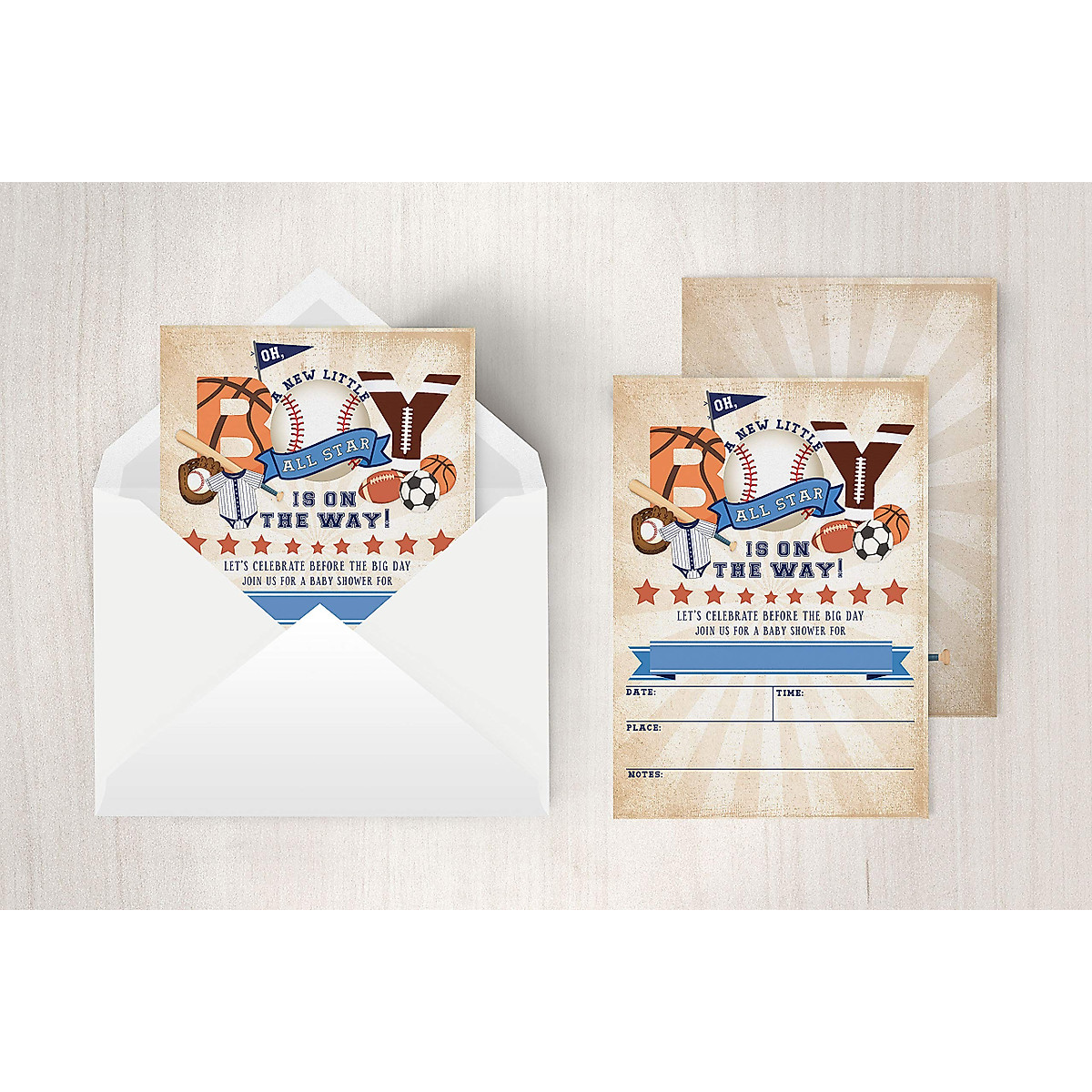 Your Main Event Prints All Star Sports Baby Shower Invitations - Football, Baseball, Basketball Boy Baby Shower Invitations - 20 Fill-in Style - Envelopes Not Included
