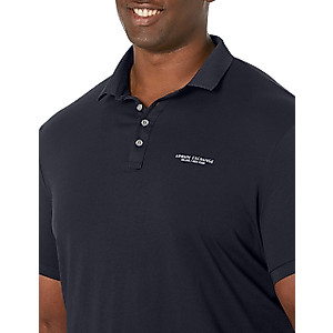 A｜X ARMANI EXCHANGE Men's Short Sleeve Contrast Logo Jersey Polo, Navy, M