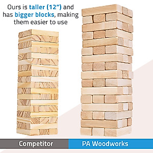 Pennsylvania Woodworks Maple Tumble Tower Game - Heavy Duty Timber Tower Wooden Block Set - Stackable Hardwood Blocks - Tabletop & Outdoor Family Games - Maple Hardwood