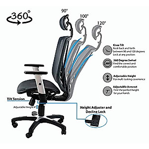 Ergomax MSH112BK Ergonomic Adjustable Home Office All Mesh Desk, Lumbar Support & Back Relief Breathable Chair, 53 inch Max Height, Black