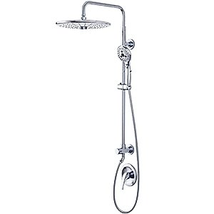 SR SUN RISE 10 Inch Shower Fixtures with 1.8 GPM Rain Showerhead and Hand Shower 27.6" Slide Bar Shower Faucet Set Complete for Easy Reach, Single Handle Design Shower Valve Include, Polished Chrome