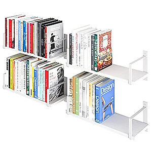 Wallniture Toledo 17" Floating Shelves for Wall, Bookshelf Living Room Decor, Kitchen Organization, Bathroom Shelves, 17" Office Wall Shelf Set of 4 White
