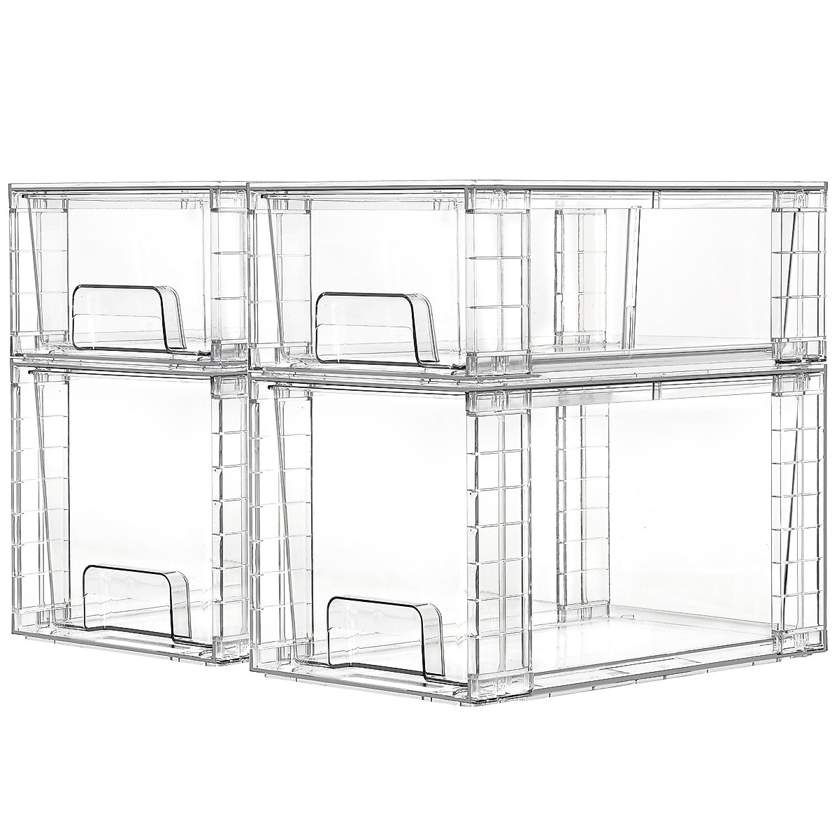 Vtopmart 4 Pack Clear Stackable Storage Drawers,Easy to Assemble Bathroom Organizers and Storage with handles,Plastic storage drawers for Kitchen Pantry,Cabinet,Under Sink Organization