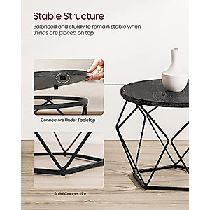 VASAGLE Small Coffee Table Set of 2, Round Coffee Table with Steel Frame, Side End Table for Living Room, Bedroom, Office, Black