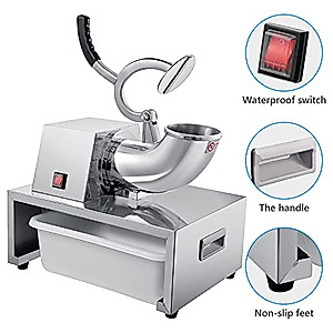 TOPQSC Electric Ice Shaver Snow Cone Maker Machine, Ice Crusher Silver 250W 440lb/h, Industrial Quality Commercial Heavy Duty Snow Cone Equipment for Home and Commercial Use