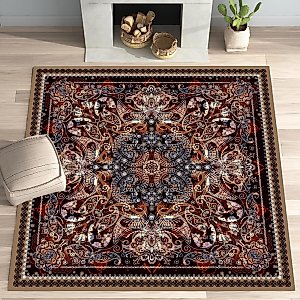 Traditional Vintage Floral Area Rug 6x6 Black Red Paisley Pattern Rug for Living Room Dining Room Washable Lightweight Square Carpet Non Skid Soft Kitchen Bedroom Throw Rugs