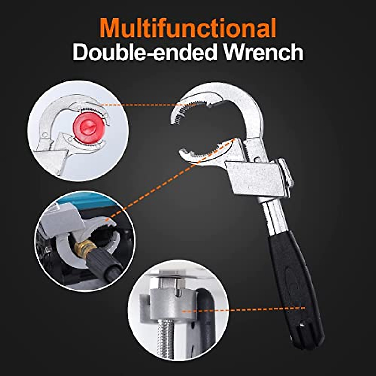Drkicsy Universal Adjustable Double-ended Wrench, Multipurpose Bathroom Sink Wrench Set, Universal Bathroom Faucet Sink Water Pipe Wrench, Large Opening Adjustable Wrench Special Repair Tool (Boxed)