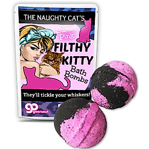 Filthy Kitty Bath Bombs - XL Bright Pink and Black Fizzers for Cat Lovers - Handcrafted, Made in America, 2 Count