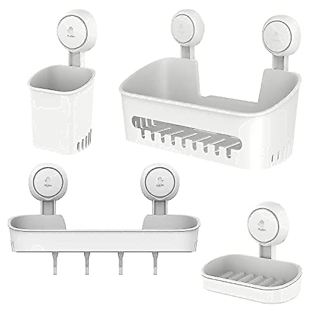 Shower Caddy Suction Cup Set Shower Shelf Shower Basket Shower Caddy with 4 Hooks One Second Installation NO-Drilling Removable Suction Shower Organizer Powerful Waterproof Bathroom Caddy Organizer