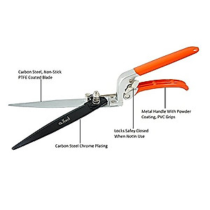 Q-yard QY-741F Flower Bed and Grass Shear - Extra Sharp Garden Hand Pruners, Easier Cutting, Comfortable Ergonomic, Less Effort - Gardening Scissors for Men & Women , Orange