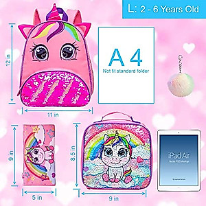 UFNDC Toddler Backpack for Girls, 3pcs Unicorn Sequin Preschool Bookbag with Lunch Box,Cute Kindergarten School Bag