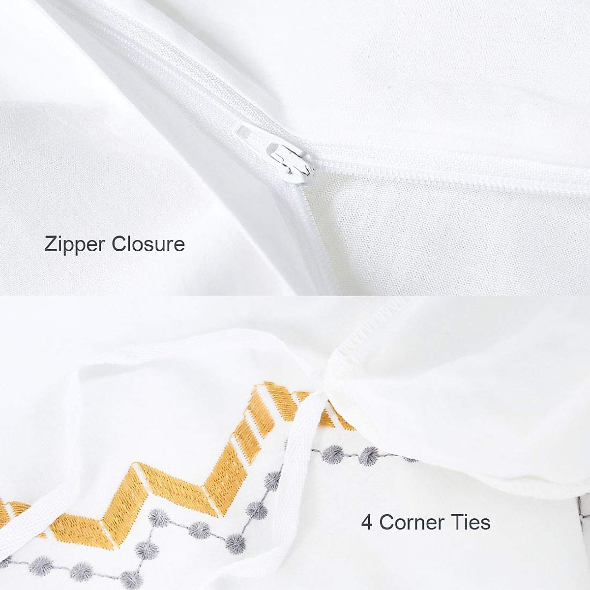 YINFUNG Boho Duvet Cover Set White Queen Moroccan Stripe Aztec Geometric Yellow Grey Ethic Tribal Bohemian Vibrant Textured 90x90 Cotton Bedding Set Embroidered Zip Embroidered 3 Pieces