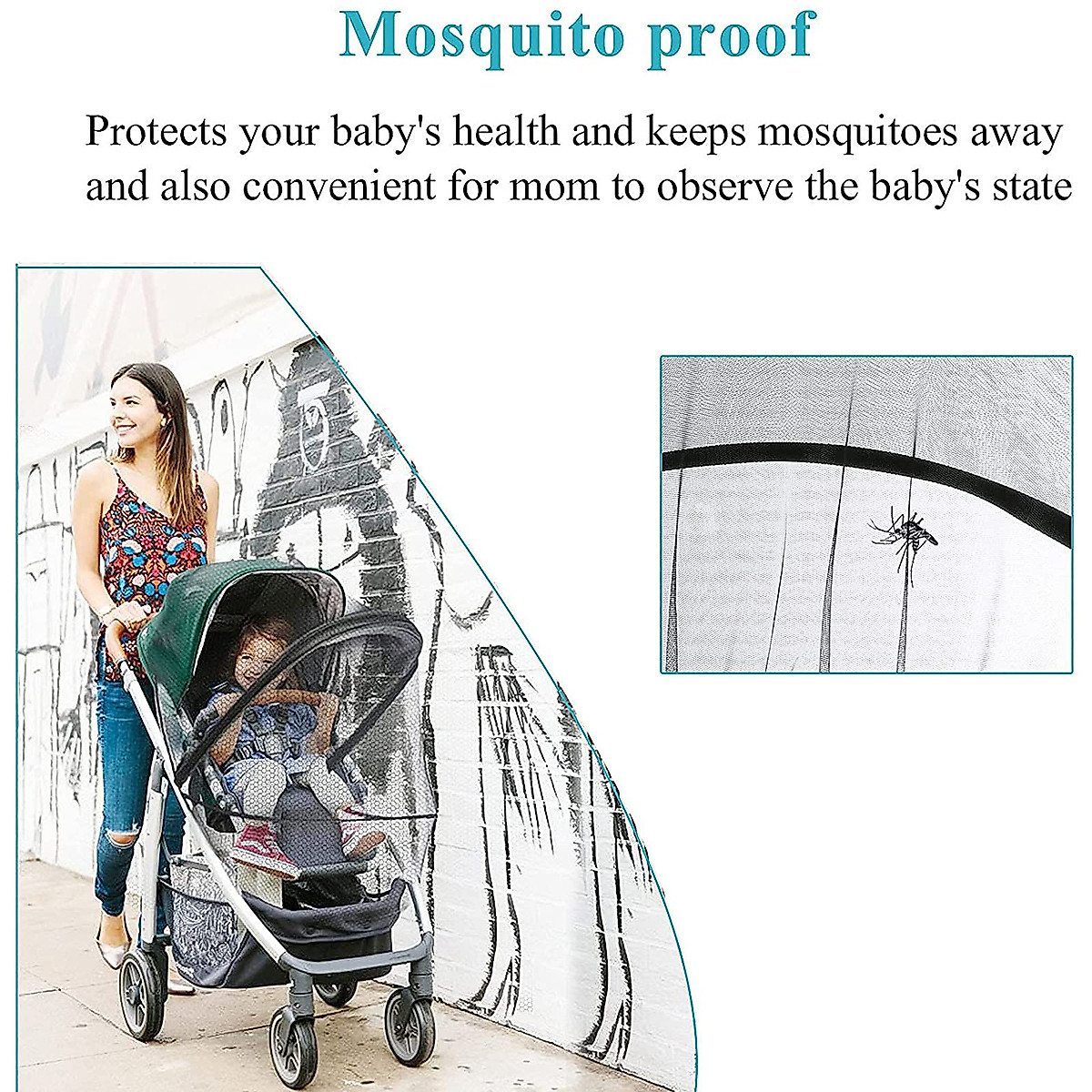 Baby Stroller Mosquito nets, Universal Lock-Type Baby Stroller Mosquito nets, Stretch nets, Breathable and Folding Dual-use Zipper nets, Baby car seat Covers, Cradles (Blue)
