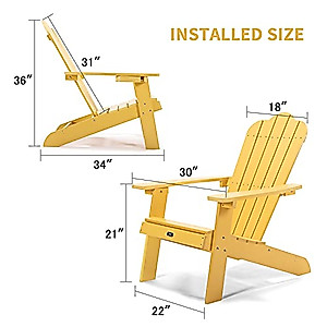 MengK Tale Adirondack Chair Backyard Furniture Painted Seating with Cup Holder Plastic Wood for Lawn Outdoor Patio Deck Garden Porch Lawn Furniture Chairs Yellow
