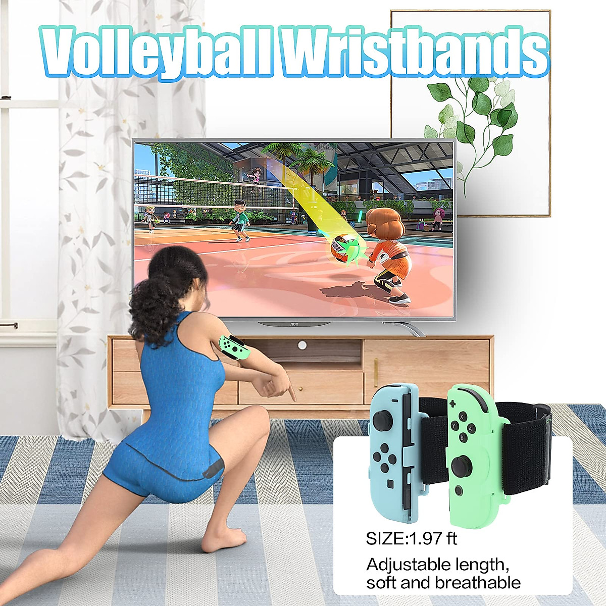 Nintendo Switch Sports Accessories, Nintendo Switch Sports Leg Strap, Switch Wrist Straps, Switch Boxing Grips, Switch Tennis Racket and Switch Golf Club - Blue and Green