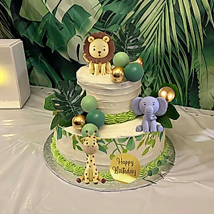 25 PCS Safari Animal Cake Toppers Jungle Wild Cake Decorations with Green Balls Plam Leaves for Wild Animals Themed Birthday Baby Shower Party Supplies