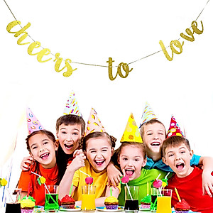 zxyxka Cheers to Love Banner Happily Ever After Engaged Bunting Banner-Wedding Anniversary, Bridal Shower Party Decoration Supplies Photo Props(Gold)