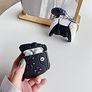 Ponnky Airpods 1st / 2nd Case Protective Shockproof Case Cover with Keychain for Boys Girls,3D Game Controller Cute Design Unique Stylish Accessories Silicone Cover(White Black)