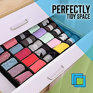 Uncluttered Designs Drawer Dividers (Set of 5) — Modern Organization for Your Ties, Socks, Underwear & Bathroom Storage in Sturdy Plastic - Washable & Sleek (Black)