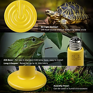Simple Deluxe Ceramic Heat Emitter Heating Bulb No Light Reptile Heat Lamp, Brooder Coop Heater for Terrarium Amphibian Pet Snake Turtle, Incubating Chicken, 150W, 2 Pack, Yellow