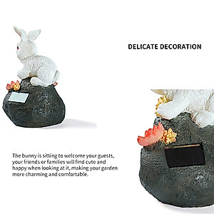 Resin Rabbit Ornament Solar Powered Bunny Statue Lamp Adorable Rabbit Figurine Decorative LED Lawn Light Lovely Art Decor Sculpture for Garden Patio Lawn Desktop Home Office