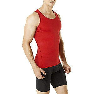 HIBETY 3 Packs Men's Sleeveless Compression Tank Top,Base Layer Compression Undershirts Dri Fit Workout Sports Shirts Tops(Black/Blue/Red-04-L)