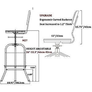 Set of 2-Industrial Bar Stools-Swivel Wooden Seat-Bar Counter Height Adjustable 26-32.2inch-Kitchen Dining Chairs