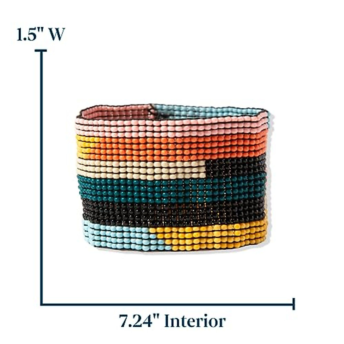 INK + ALLOY Women's Pink Peacock Yellow Horizontal Stripe Stretch Beaded Cuff Bracelet Handmade Jewelry for the Modern Bohemian