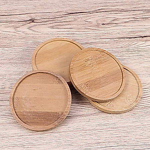 BESTOMZ 6pcs Bamboo Round Plant Saucer Flower Pot Tray Bonsai Succulent for Indoor Outdoor Plants 9.5x9.5cm