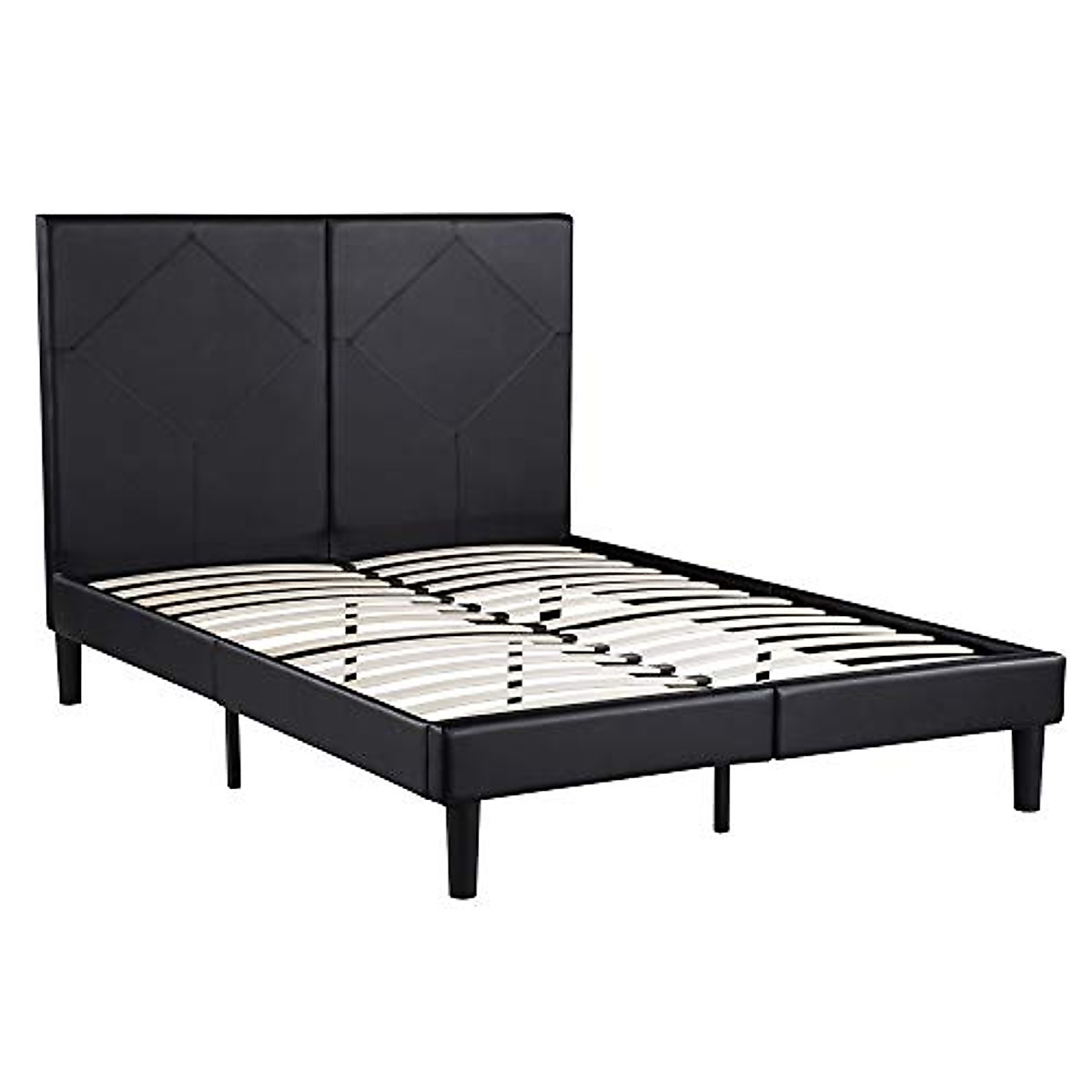 Olee Sleep Dura Metal Faux Leather Wood Diamond Slate Bed Frame, Queen, Black
