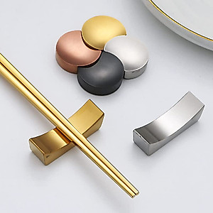 5pcs Stainless Steel Reusable Chopsticks Holderr + Round Spoon Holder,Home Restaurant Party Cafe Desktop Knife Spoons Fork Rest Holders Decorations (4PCS Chopstick Holders + Round Spoon Holder)