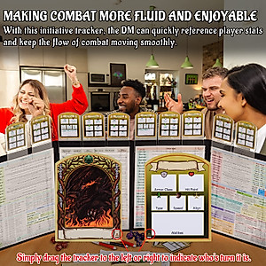 DND Initiative & Combat Tracker Set of 6PCS Erasable Acrylic Top on Screen with Character, Monster Insert Cards DM Tools, Accessories for Dungeons and Dragons, Pathfinder, TTRPGs