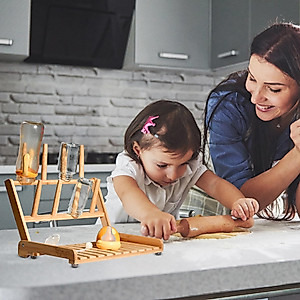 FORLIFE MARKET Space Saving Bamboo Drying Rack- Countertop Folding Baby Bottle Drying Rack, Free Bottle Brush Set, Dish, Cup Organizer- Use as a Travel Baby Bottle Cleaning Kit, Accessories