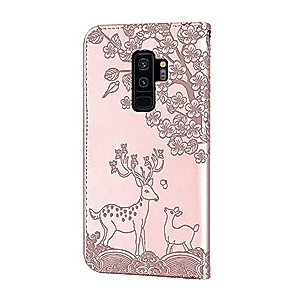 ONV Wallet Case Compatible with Samsung Galaxy S9 Plus - Deer Shinny Flip Leather Case with Cash Pocket Card Slot Wrist Strap Shockproof Stand Magnet Cover for Samsung Galaxy S9 Plus [MHL] -Redgold