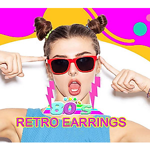 80s Neon Earrings Acrylic Lightning Bolt Drop Earrings Women Halloween Retro Earrings (rose red-2)