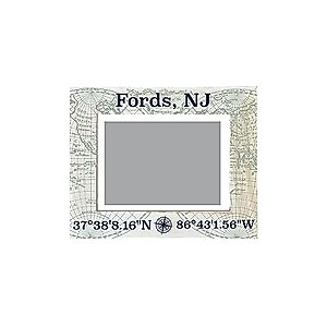 R and R Imports Fords New Jersey Souvenir Wooden Photo Frame Compass Coordinates Design Matted to 4 x 6