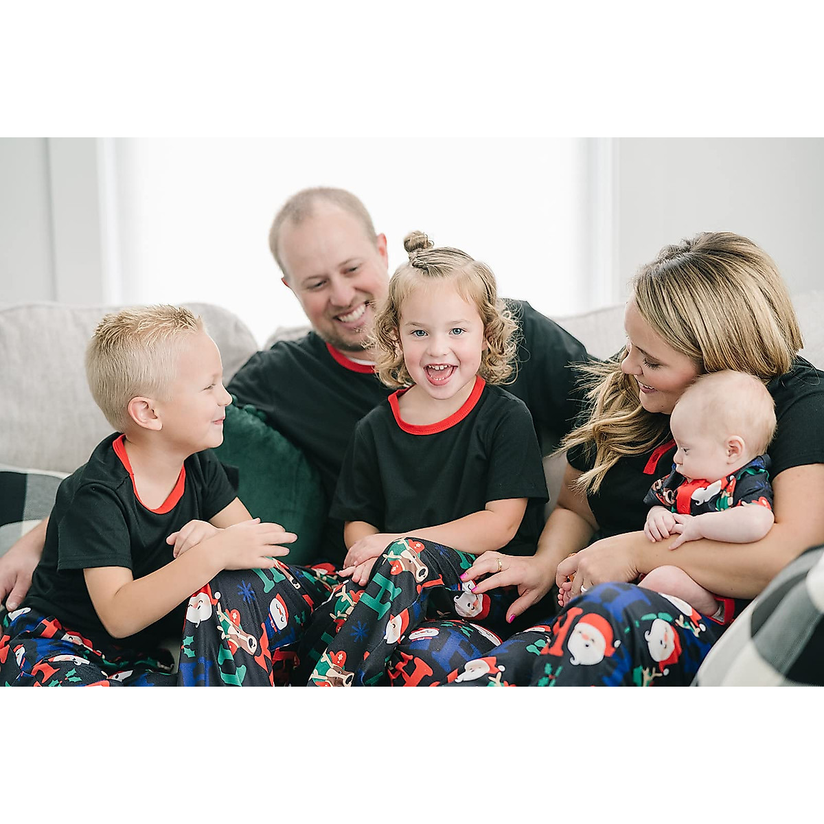 IFFEI Matching Family Pajamas Sets Christmas PJ's with Short Sleeve Black Tee and HOHOHO Print Pants Loungewear with Pocket Women L