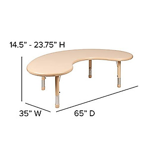 Flash Furniture 35"W x 65"L Half-Moon Natural Plastic Height Adjustable Activity Table
