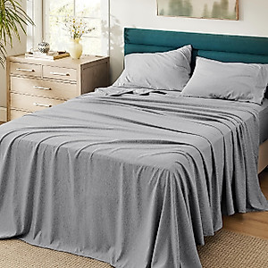 Bedsure King Size Sheets Set Grey, Soft 4 Pieces King Sheets, Cooling Sheets for King Size Bed, Luxury Cationic Dyed Bed Sheets, Deep Pockets & Easy-Fit, Breathable & Wrinkle Free