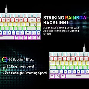 Mechanical Gaming Keyboard and Mouse Combo with 20 Rainbow Backlight 84 Key Anti-ghosting Ergonomic Waterproof Type-C Wired 2400 DPI Honeycomb Mice for PC Mac Gamer Computer Typist(White/Blue Switch)