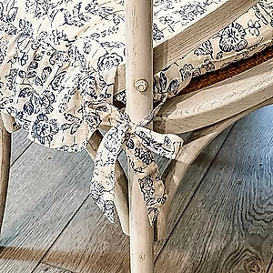 Piper Classics Doylestown Floral Ruffled Chair Pad 16" x 16", Blue & Cream Flower Print, Vintage Farmhouse, Country Cottage Chair Cushion