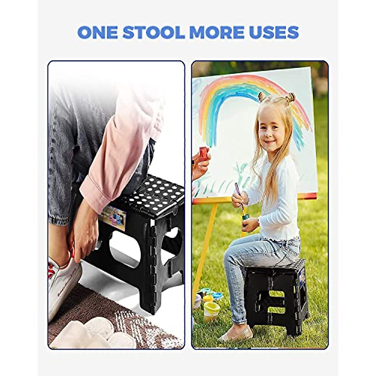 ACKO 11 inch Folding Step Stool Lightweight Plastic Step Stool - 2 Pack - Foldable Step Stool for Adults,Non Slip Folding Stools for Kitchen Bathroom Bedroom (Black, 2 Pack)