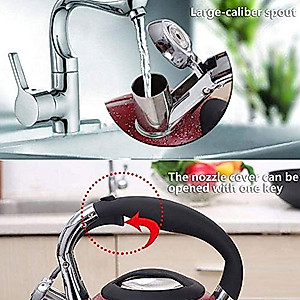 NIRAA Stainless Steel Kettle Stove Top Stainless Tea Kettle for Stove Top,Whistling Tea Kettle - Stainless Steel Teakettle Teapot with Ergonomic Handle,3L,Red