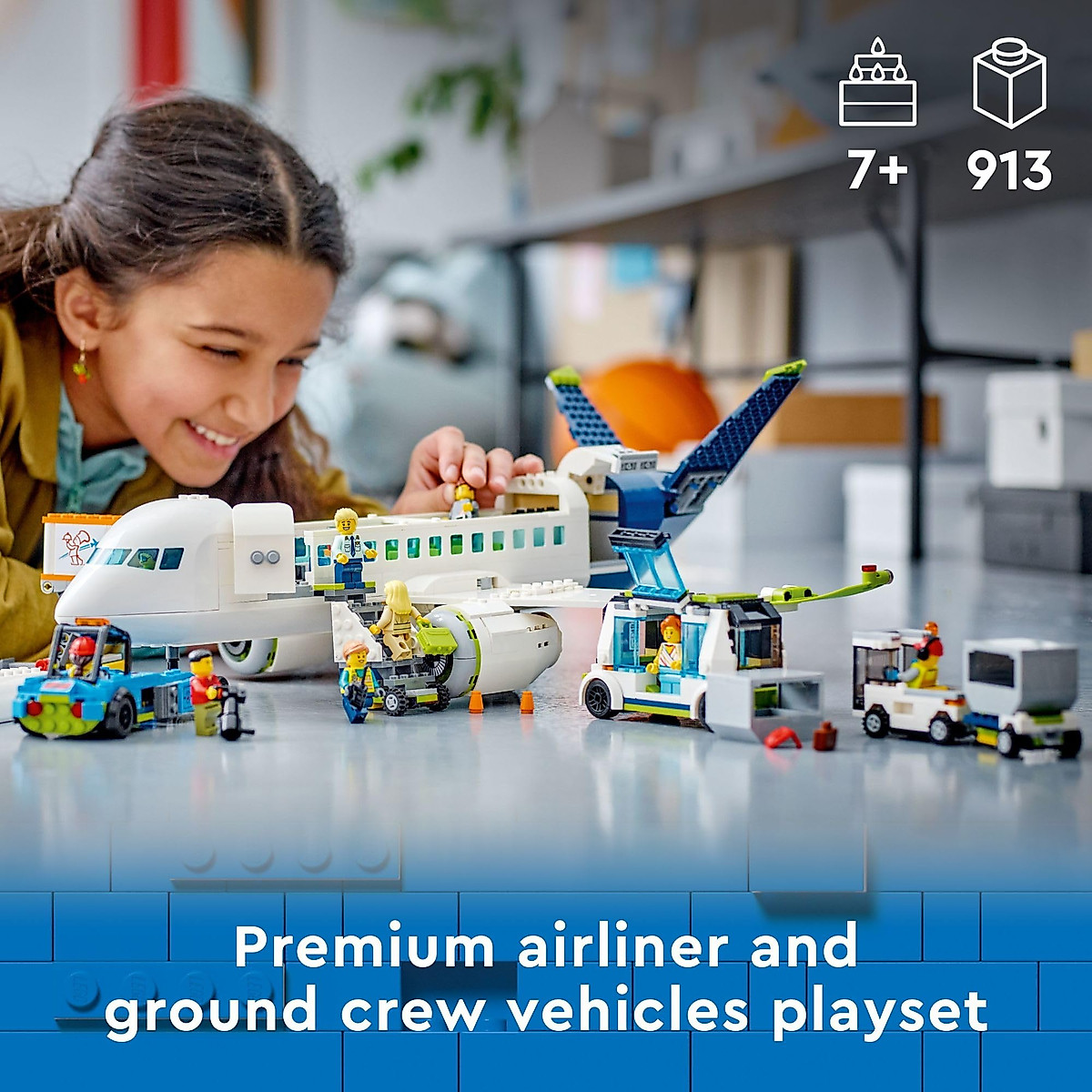 LEGO City Passenger Airplane 60367 Building Toy Set; Fun Airplane STEM Toy for Kids with a Large Airplane, Passenger Bus, Luggage Truck, Container Loader, and 9 Minifigures