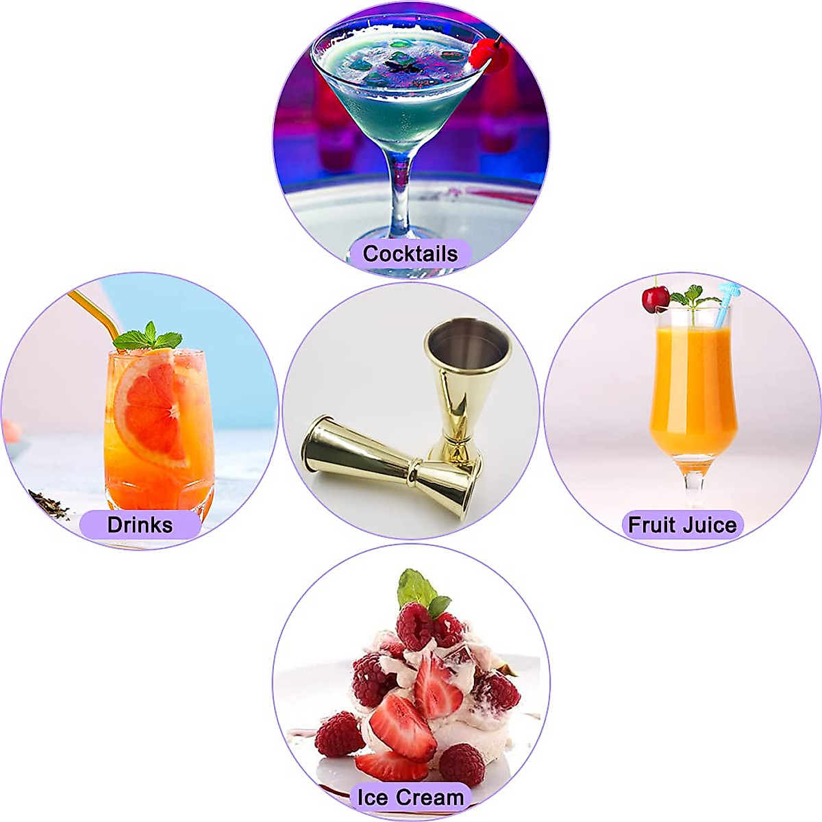 2 PCS Japanese Style Double Jigger, findTop 1oz / 2oz Stainless Steel Measure Liquor Cocktail Jiggers with Interior Measurements (Gold)