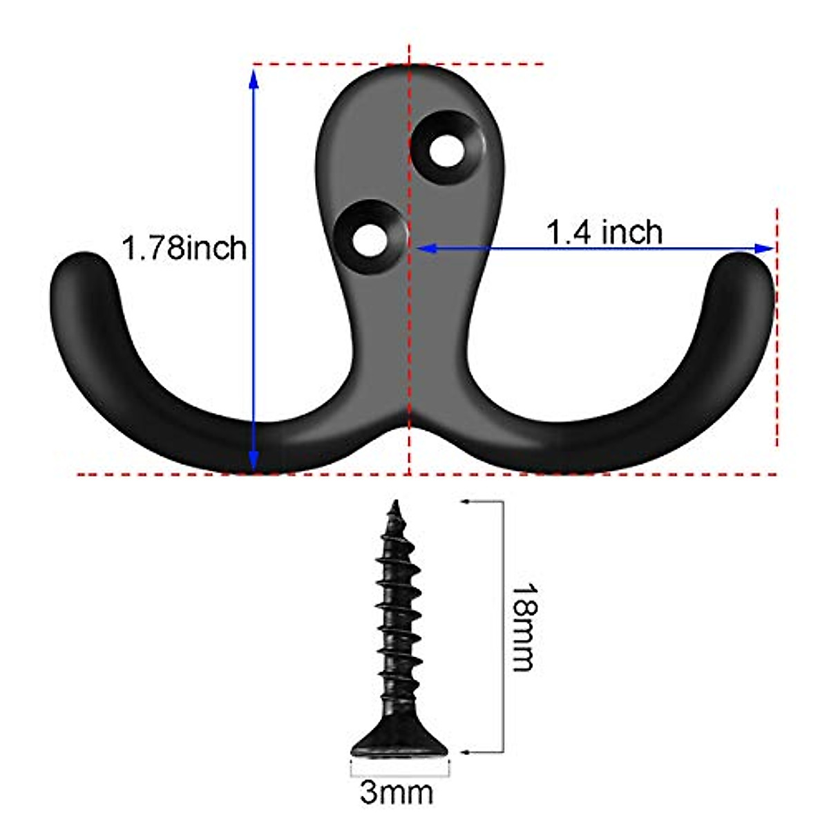 IBosins 8 Pack Heavy Duty Double Prong Coat Hooks Wall Mounted with 16 Screws Retro Double Hooks Utility Hooks for Coat, Scarf, Bag, Towel, Key, Cap, Cup, Hat
