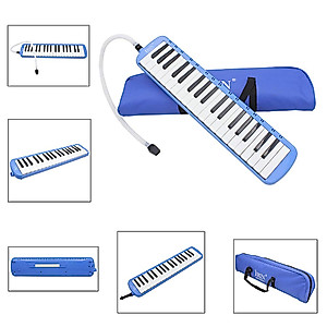 Key Mouth Piano Melodica ABS Keyboard Musical Accordions Instrument with Carrying Bag Strap Mouthpiece Portable Blowpipe & Blowpipe Student Class Harmonica with Bag Adults Gift (37 Keys, Blue)