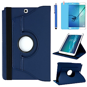 Case for Samsung Galaxy Tab A 9.7 inch 2015 (SM-T550 T555 SM-P550 P555) - 360 Degree Rotating Stand Case Smart Protective Cover,with Stylus Pen,Screen Film (Deep Blue)