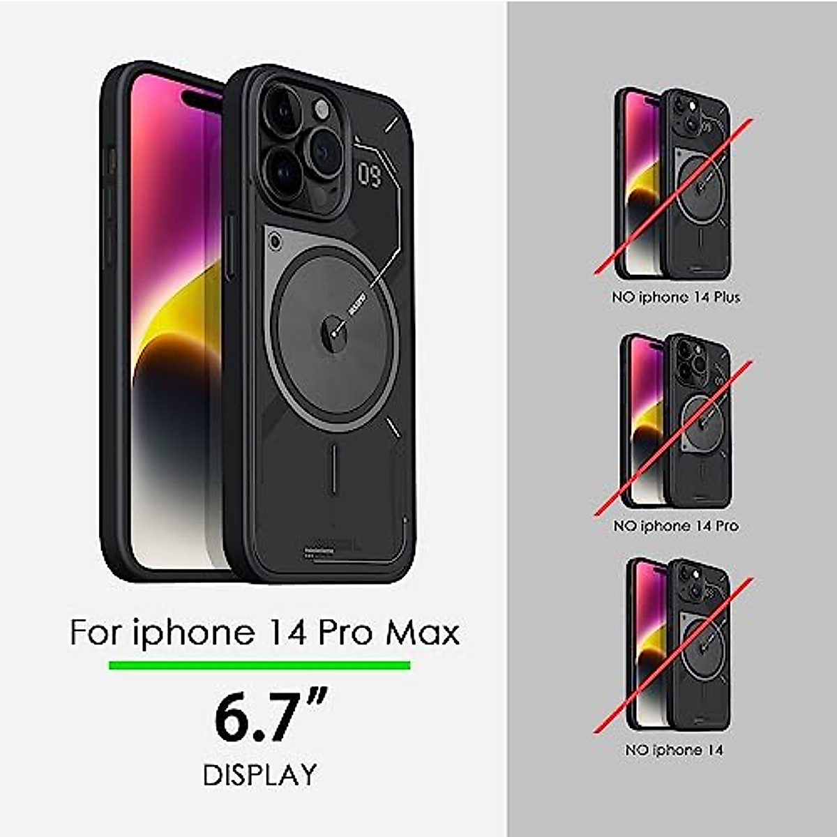 Aulumu A15 Magnetic Case for iPhone 14 Pro Max Case Compatible with MagSafe Semitranslucent Matte Cover, Hard Shell, Anti-Fingerprint, Slim Soft TPU Frame, 6.7inch, Black