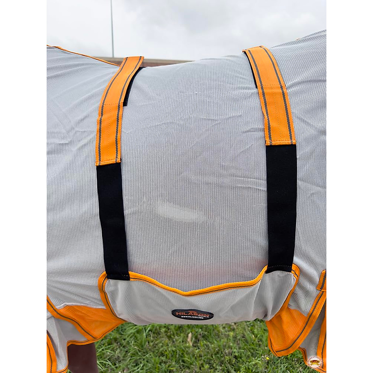 HILASON 78" Inches Horse Fly Sheet with Neck UV Protect Mesh Bug Mosquito Summer White/Orange | Horse Fly Sheet | Horse Western Fly Sheet | Fly Sheets for Horses | Mosquitoes Protection for Horses